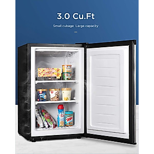 Coollife Upright Freezer - 3.0 Cubic Feet Compact Reversible Single Door Table Top Mini Freezer - Free Standing Freezing Machine for Office Dorm/Living Room/Apartment
