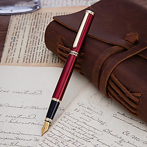 BEILUNER Red Fountain Pen,Stunning Luxury Pen,24K Gilded Nib(Medium),Gorgeous 24K Gold Finish,German Schneider Ink Converter,Trustworthy Pen Gift for Men&Women-Elegant,Executive,Nice Pen for Writing