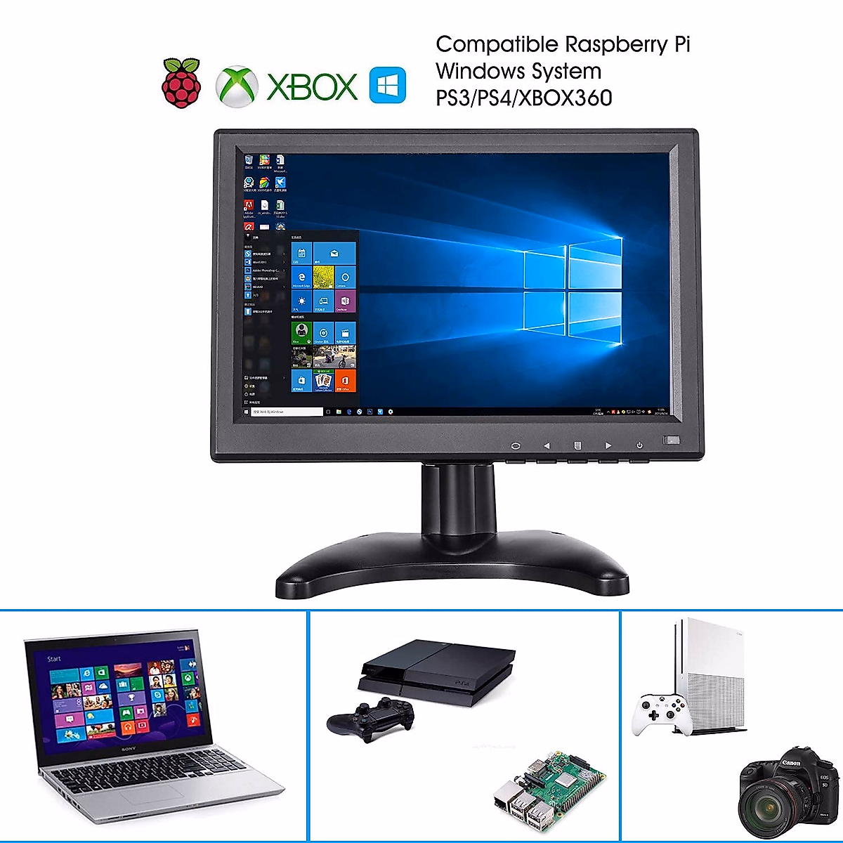 KALESMART 10.1 inch 1280x800 Rimless HDMI Monitor with VGA/HDMI Ports Built-in Speaker for Raspberry Pi Home Security CCTV PC Display