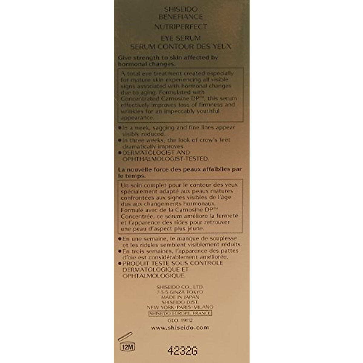 Shiseido Benefiance NutriPerfect Eye Serum - 15 mL - Eye Treatment for Mature Skin - Improves Look of Firmness, Reduces Visible Wrinkles & Dark Circles, Boosts Radiance