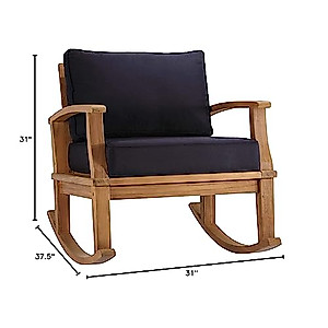 Modway EEI-4177-NAT-NAV Marina Patio Teak Rocking Chair, Natural Navy