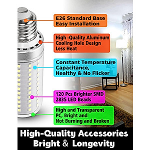 Xyanmc E26/E27 LED Bulb, 150w Equivalent 2000 Lumen 6000K Daylight White 15W Ceiling Fan LED Light Bulb for Home Garage Warehouse Indoor Outdoor Led Corn Bulb Pack of 1