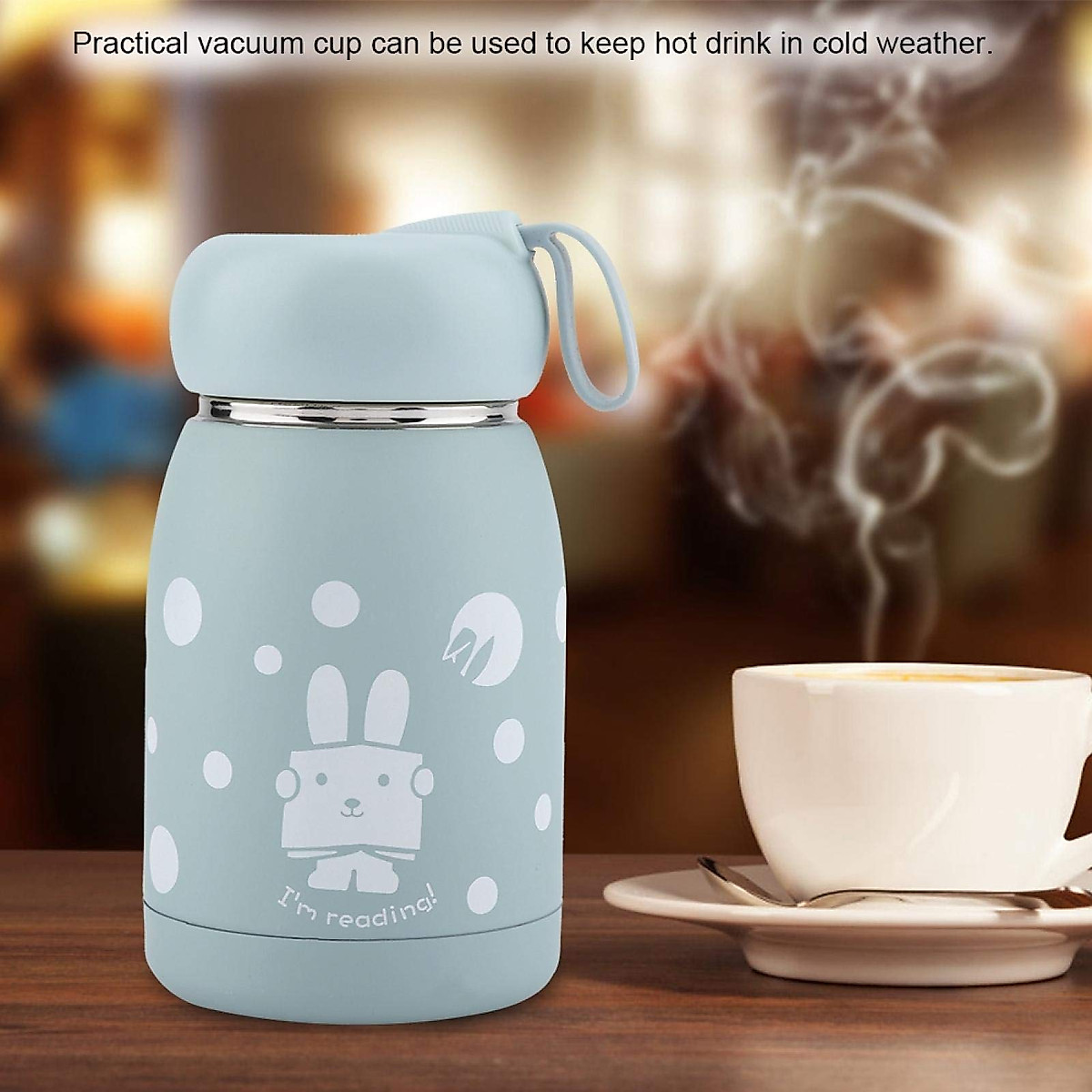 BORDSTRACT Kids Vacuum-Insulated Water Bottle, Stainless Steel Cute Rabbit Pattern Vacuum Cup Mug, Vacuum Insulated Water Bottle 304 Stainless Steel, for Toddlers Girls Boys (320ML 4 Color)(Blue)
