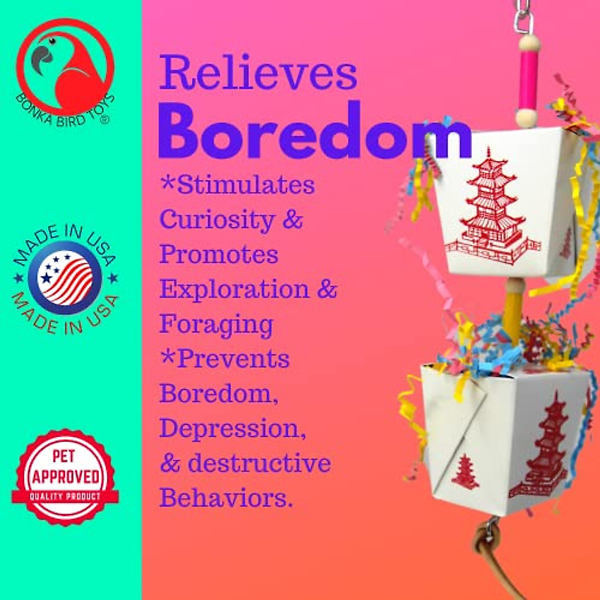 Bonka Bird Toys 3874 Duo Take Out Small Medium Bird Toy Oyster Pail Treat Box Foraging Paper Chew Shred Cockatiel Parakeet Conures and Other Similar Birds