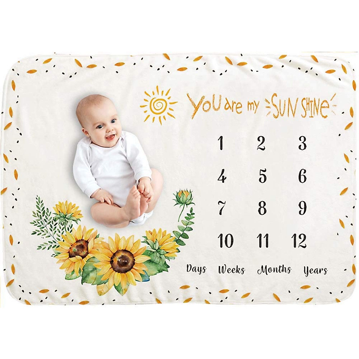 illikkuyax Baby Monthly Milestone Blanket Girl, 40×60 Inches Sunflower Milestone Blanket, You are My Sunshine, Flannel Fleece, Photography Backdrop Photo Prop
