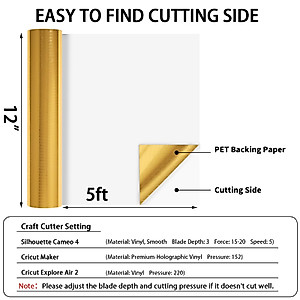 AHIJOY Gold Metallic Textured Vinyl Permanent Adhesive Vinyl Roll 12" x5FT Adhesive Vinyl for Stickers Decals Cups DIY Projects All Craft Cutter,Matte Texture