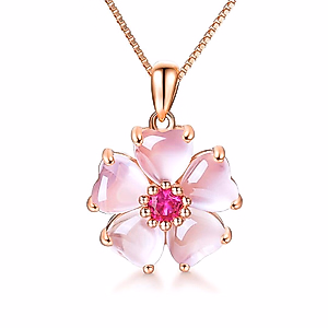 YOUMIYA ROSE Gold Cherry Blossoms Necklace for Graduation Pink beautiful Artificial stone crystal Necklace Best Gifts for Women Friend Lover