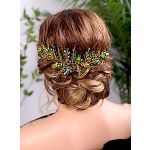 Kercisbeauty Bride Hair Accessories Green Crystal Hair Vine Gold Headband Evening Party Prom Women Hair Piece Vintage Wedding