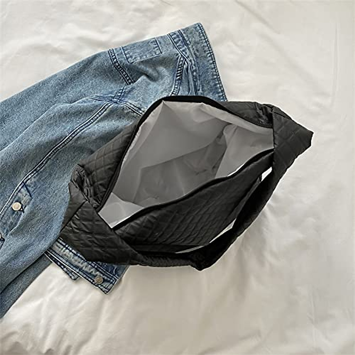 AZURAOKEY Puffer Tote Bag for Women, Women Sling Crossbody Bag Nylon Quilted Shoulder Handbag Rhombic Large Capacity with Small Purse for Ladies Girls Daily School Office Satchel