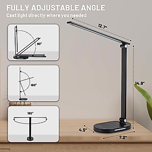 OUVR LED Desk Lamp for Home Office, Dimmable Table Lamp with USB Charging Port, 5 Lighting Modes, Sensitive Control, 60 Minutes Auto-Off Timer, Eye-Caring Office Lamp(Black)