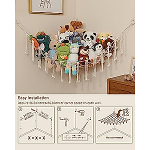 iKeelo Stuffed Animal Storage Hammock(2 Pack), Nursery Hanging Organizer for Teddy Bears and Plush Toys, 55x40x40in Large Corner Stuffy Holder for Kids Bedroom and Playroom