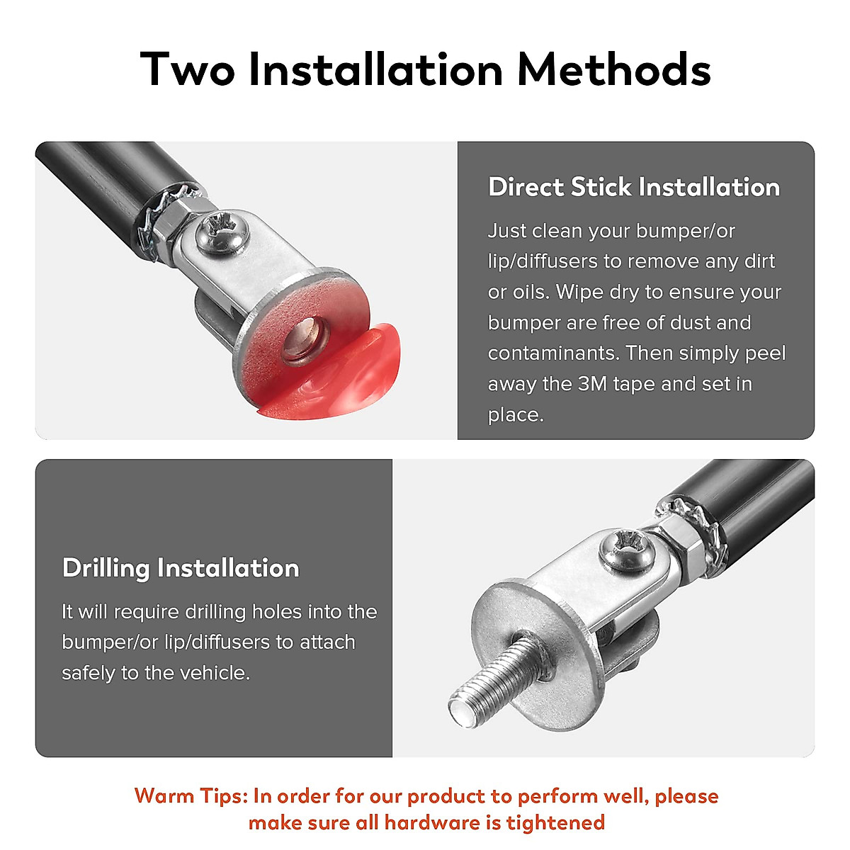 Front Splitter Support Rods Adjustable Splitter Strut Rods 8-11" Aluminum Front Bumper Splitter Rods Universal Spoiler Rods, Gold, Pack of 2