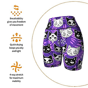 Purple Ghost Cat Witchy Women's High Waist Bike Shorts for Workout Sports Athletic Running Hiking Biker Yoga Gym Large Size