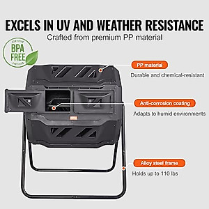 VEVOR Compost Bin, 43-Gal Dual Chamber Composting Tumbler, Large Tumbling Rotating Composter with 2 Sliding Doors and Steel Frame, BPA Free Composter Bin Tumbler for Garden, Kitchen, Yard, Outdoor