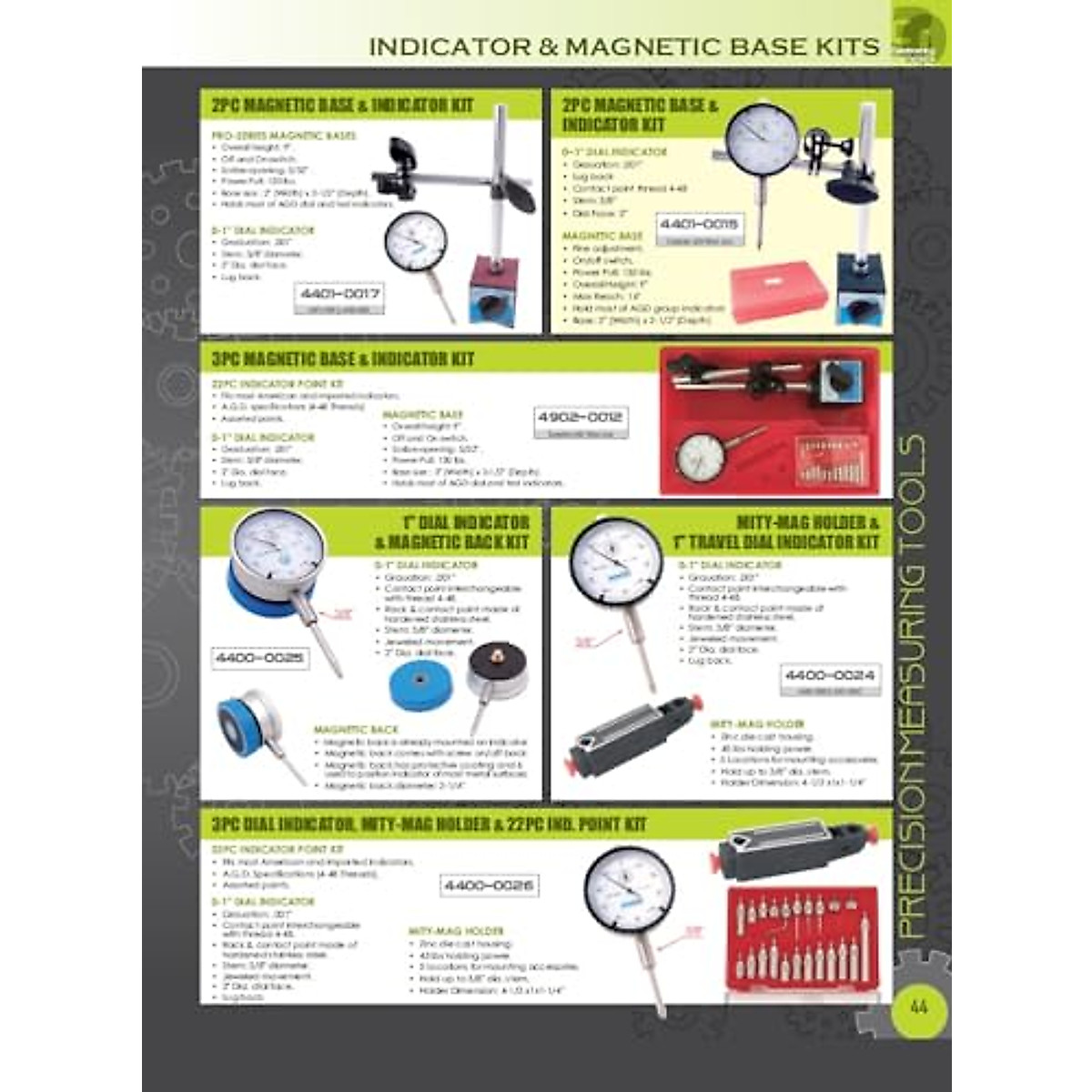 HHIP 4400-0018 0.03" Dial Test and 1" Dial Indicators with Uni Magnetic Base