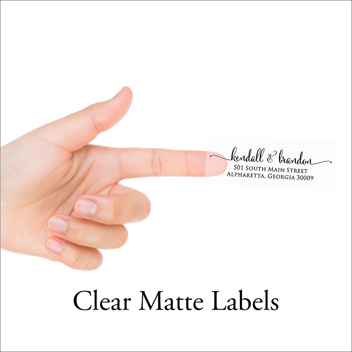 PrettySweetParty Clear Address Labels - Frosted Clear Transparent Custom Printed Personalized Return Address Labels for Envelopes (Calligraphy with Tails)