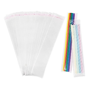 Self Sealing Cellophane Bag Treat Bags Adhesive Clear Cello Cookie Bags Resealable Cellophane Bag for Packaging Gifts, Cookies, Favors, Products,Candy (2x10 inch)