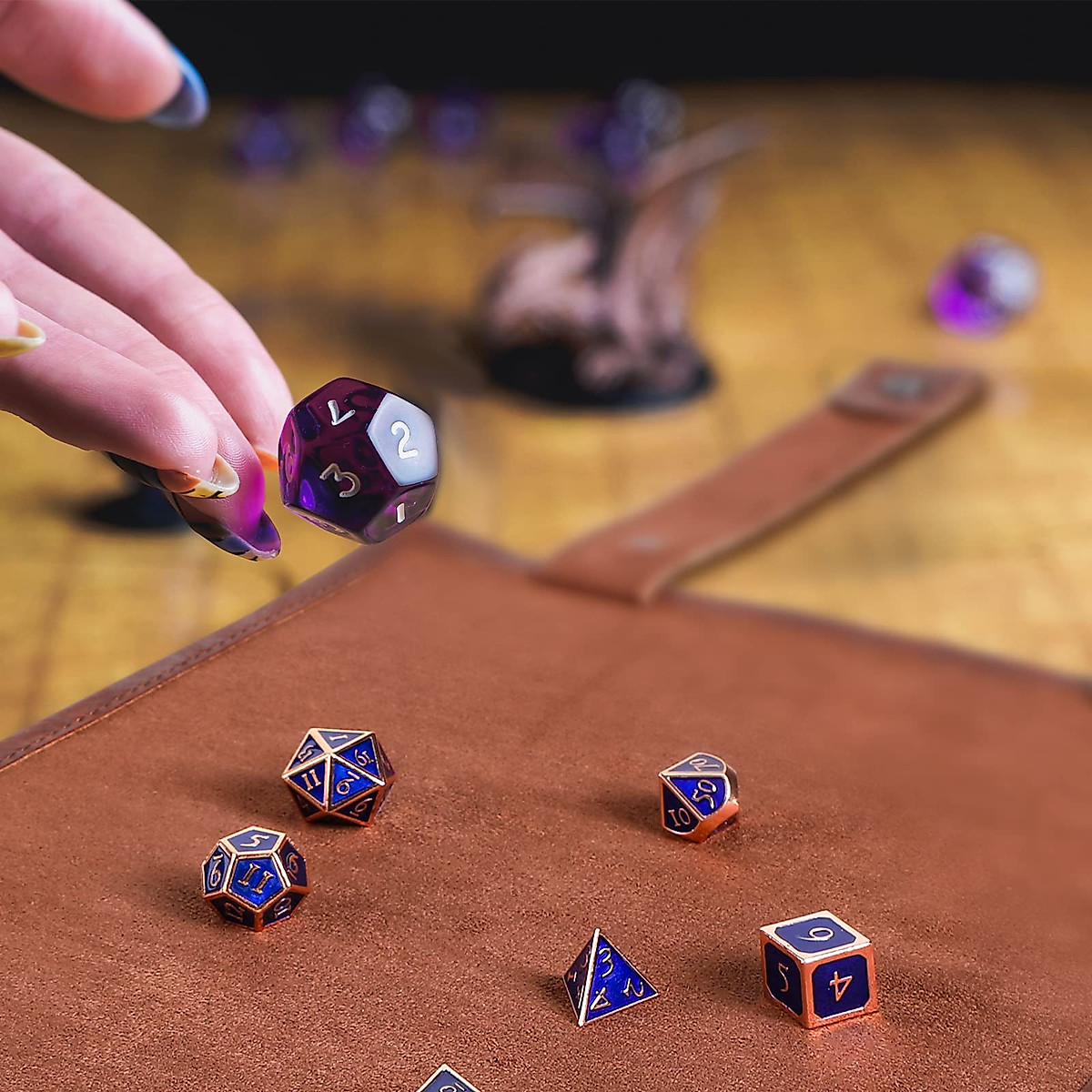 Civaner Dice Mat Tray Rolling Mat with Zipper PU Leather Folding Scroll Dice Bag Dice Holder Dice Table Christmas Game Accessories(Brown, Black)