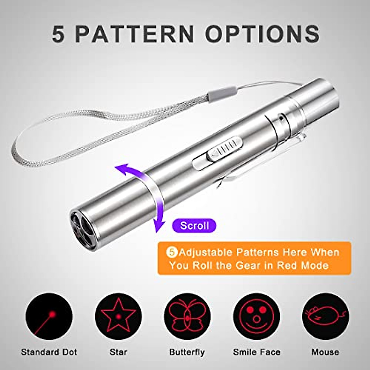 Cat Laser Toy, Red Dot LED Light Pointer Interactive Toys for Indoor Cats Dogs, Long Range 3 Modes Lazer Projection Playpen for Kitten Outdoor Pet Chaser Tease Stick Training Exercise,USB Recharge