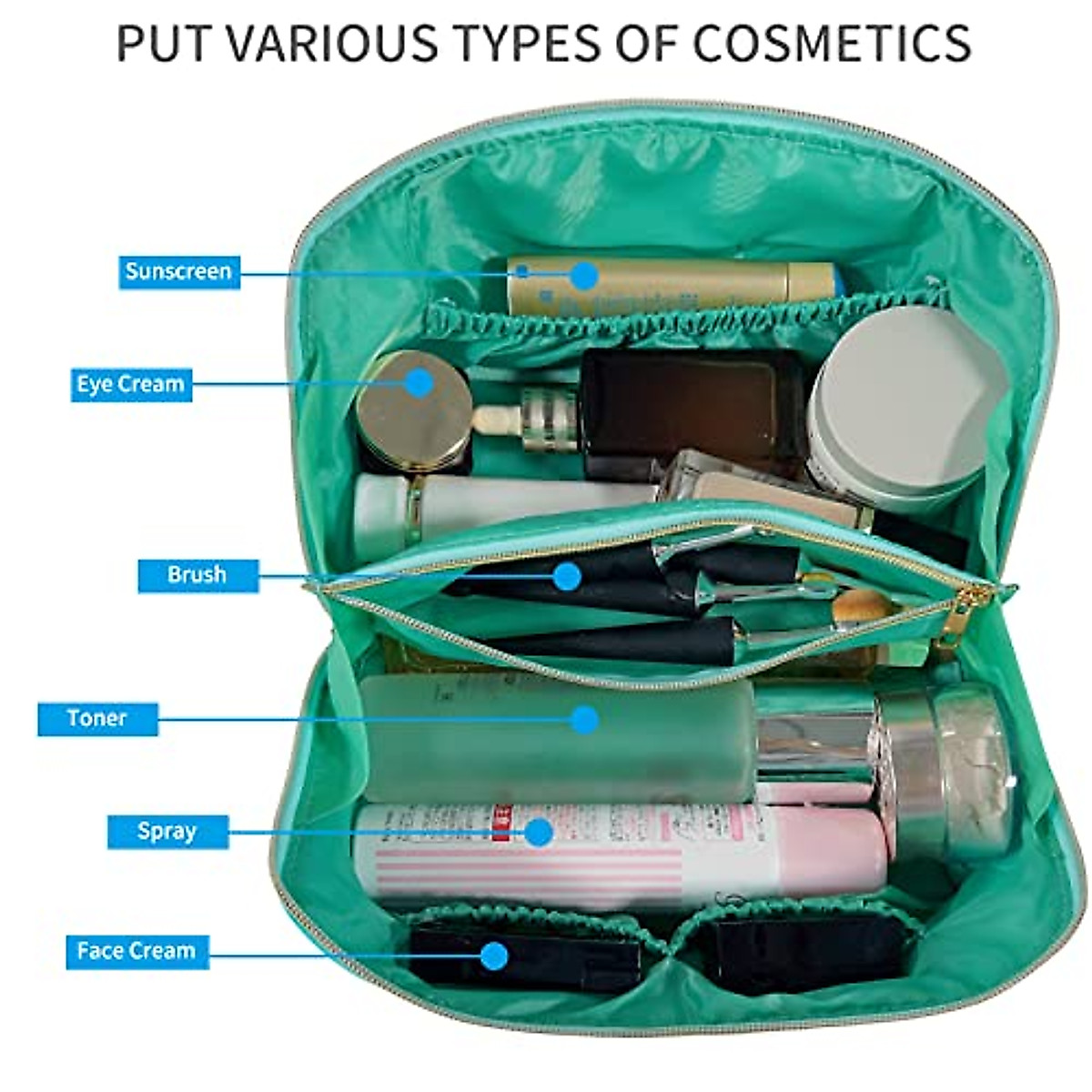 Huifen Stoney Clover Dupes Preppy Makeup Bag, Travel Cosmetic Bag Stuff Bag Chenille Letter Bag Large Capacity Nylon Bags Wide Open Falt Toiletry Bag Make up Organizer for Women Girls (Green)