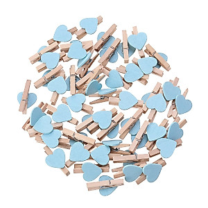 NUOBESTY 50pcs Mini Wooden Clips Clothespins Crafts Clips with Hearts for Wedding Party Valentines Day Decoration Blue