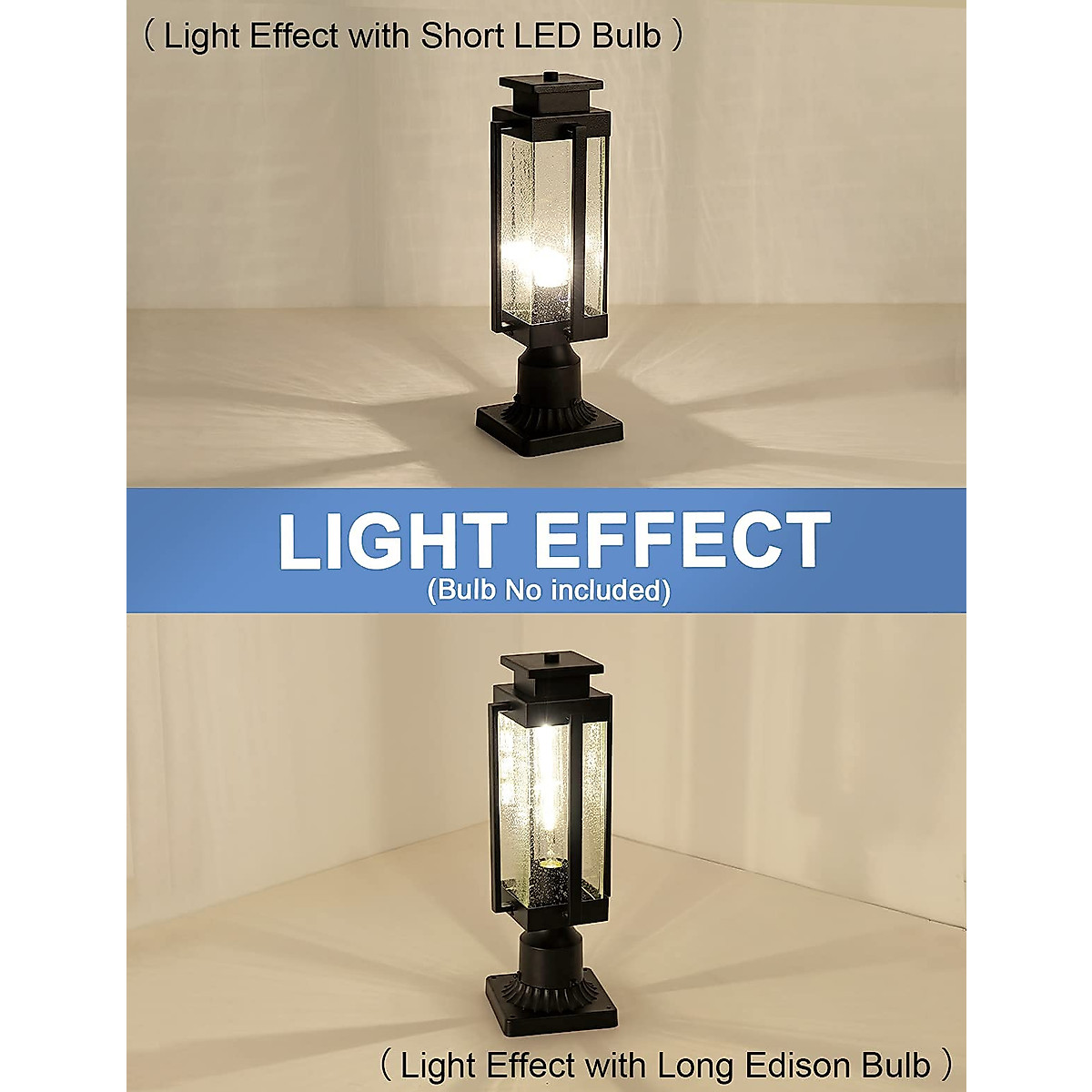 EERU Outdoor Post Light Fixtures 18" Large Exterior Post Lantern with Pier Mount Base IP65 Waterproof Black Finish with Seeded Glass Pier Mount Light Outdoor Pole Light for Patio, Porch, Yard, Garden