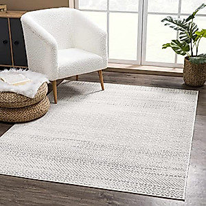 Hauteloom Tigris Moroccan Trellis Neutral Geometric Farmhouse Living Room Bedroom Area Rug - Distressed Rustic Pattern - Southwestern Native American Look - Ivory, Beige, Cream, Gray - 3'11" x 5'7"