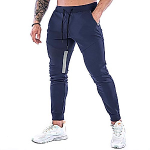 GANSANRO Mens Joggers Sweatpants Slim Fit Mens Athletic Jogger Pants, Sweatpants for Men with Zipper Pockets Navy Blue