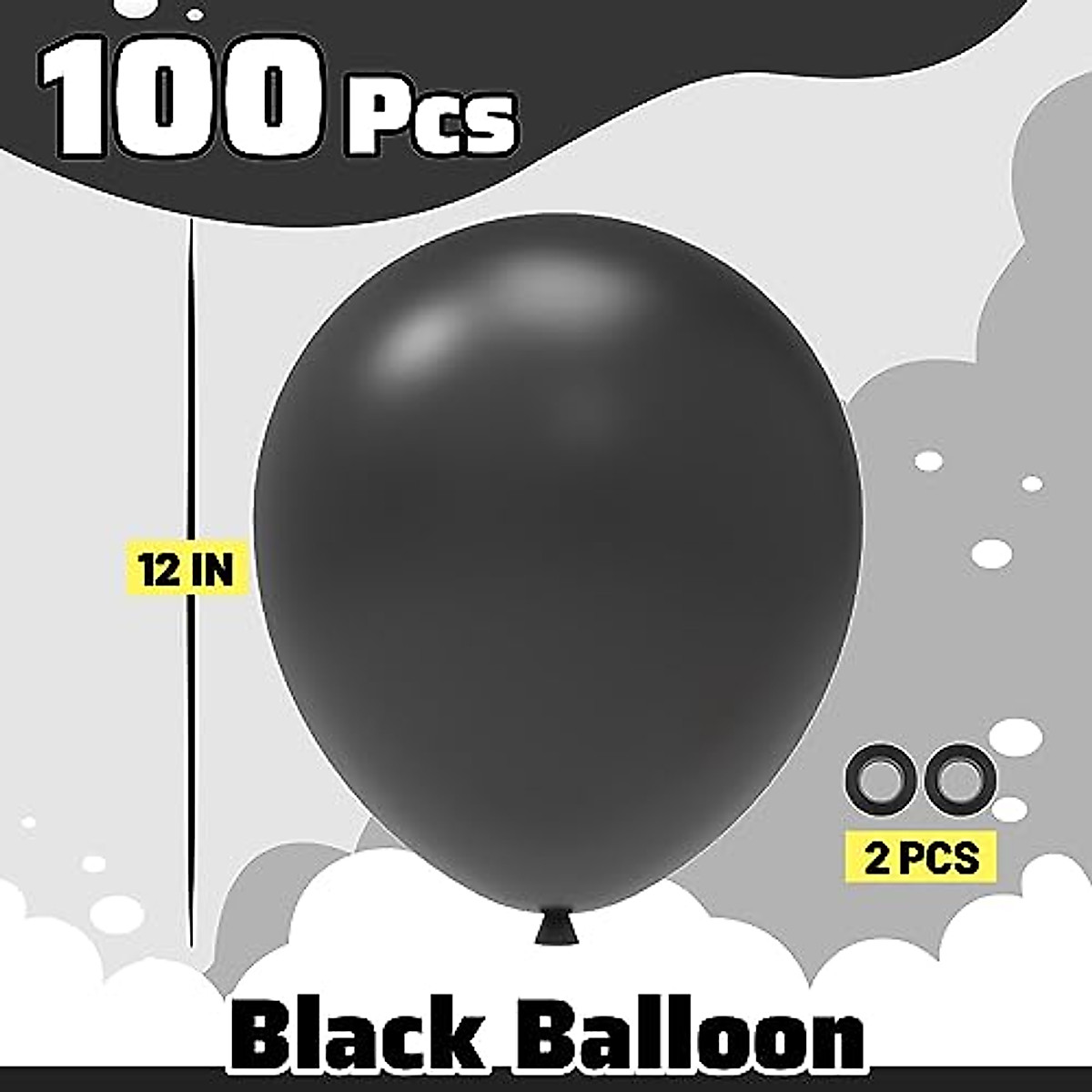 Sharlity Black Balloons, 100 Pcs Black Balloons 12 Inch Black Latex Balloons for Graduation New Year Birthday Anniversary Party Decorations