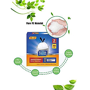 Besli 2 Gallon Drawstring Trash Bag Small Garbage Bag,100 Counts(White, 2 Gallon)