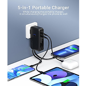 Portable Charger, Power Bank, 16000mAh Power Bank Built-in AC Wall Plug and Cables, PD 30W and QC4.0 Fast Charger for iPhone and Android Phones and Most Electronic Devices (Black)