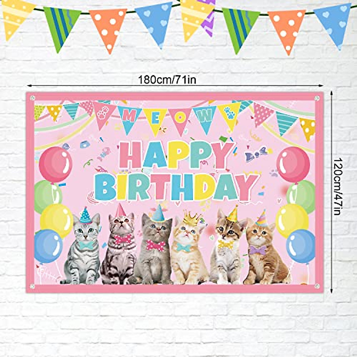 Cat Party Decoration Supplies - Cat Happy Birthday Backdrop Kitten Photography Background Cat Party Photo Backdrop for Pets, Cat Lover, Kids Cat Theme Birthday Party
