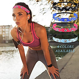 SATINIOR 4 Pieces Non-slip Soccer Headband for Girl Adjustable Football Hairband Sport (Black, Blue, Rose Red, Light Blue)
