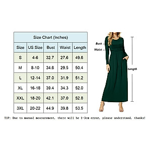 CATHY Women's Empire Waist Bodycon Maxi Dress Crewneck Casual Long Dresses with Pockets, S, 01 Red Flowers