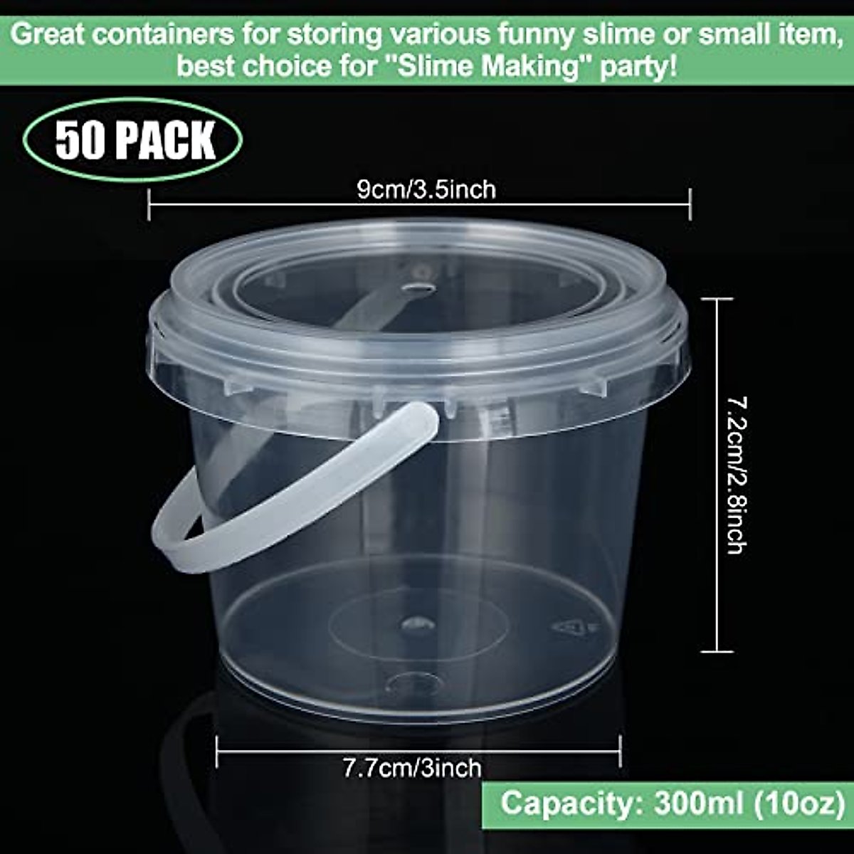 50 PCS 10 oz Slime Containers with Lids and Handles, Plastic 300ml Storage Bucket Containers, Clear Slime Storage Case for Slime DIY Art Craft, Pigment, Small Tools, Part Material