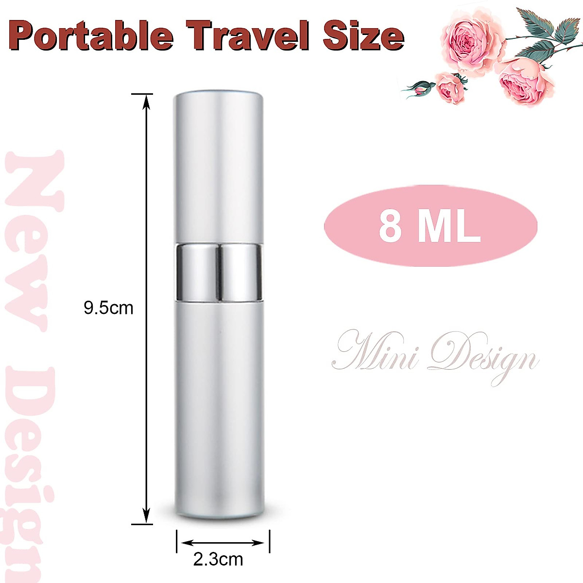 KAYZON Refillable Perfume Atomizer for Travel, Portable Mini Spray Bottle Scent Pump Case, Fragrance Empty Cologne Dispenser, Perfume Aftershave Container Sprayer For Traveling Outgoing, 8ML (Silver)