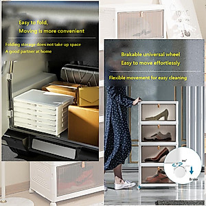 White 5 Tier Plastic Storage Bins Organizer with Lids and Wheels, 17.13 × 12.4 × 45.47 Inch Stackable Bins for Storage, 46Qt Folding Storage Boxes for Home, Dorm Room, 5th storage box (Five layers)