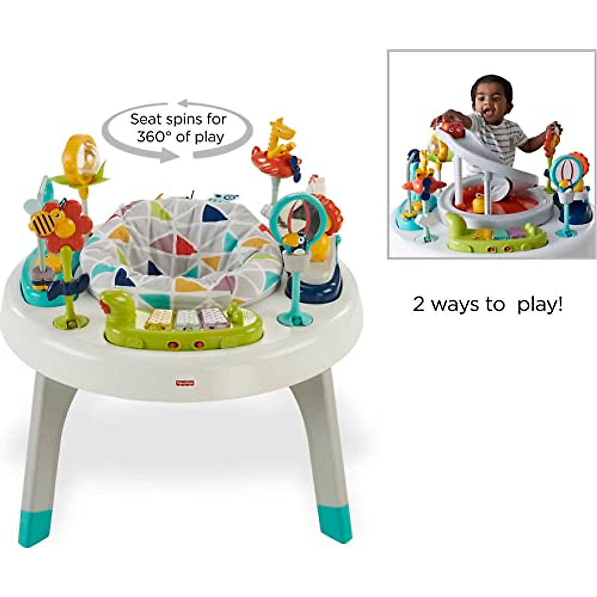 Fisher-Price Baby to Toddler Toy 2-In-1 Sit-To-Stand Activity Center with Music Lights and Spiral Ramp, Spin ‘N Play Safari