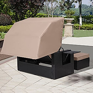 B BAIJIAWEI Outdoor Wicker Loveseat - Patio Furniture Set with Retractable Canopy, Adjustable Back, Side Table, Ottoman, Cushion - PE Rattan Sofa Set for Garden Poolside Backyard Lawn Porch