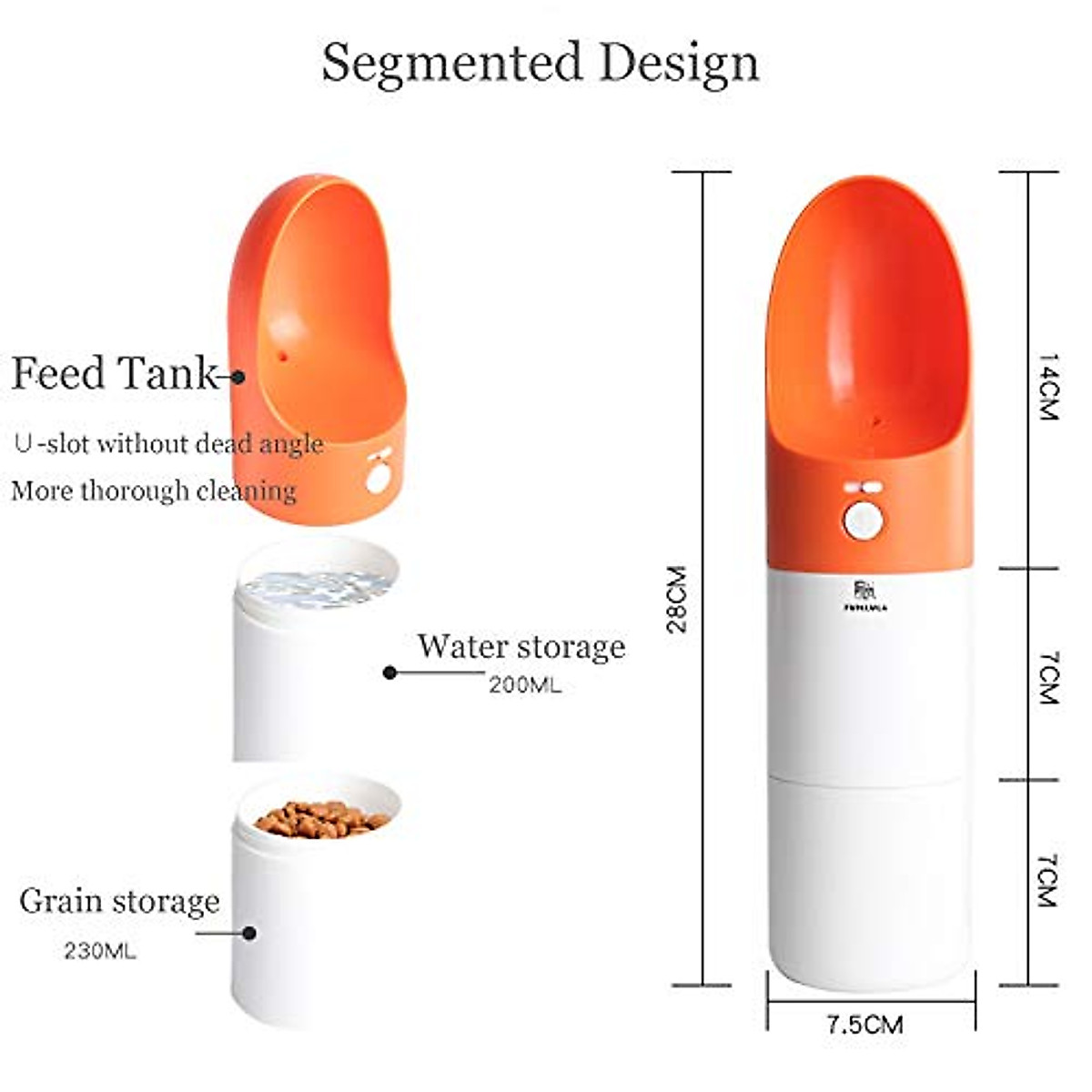 Dog Water Bottle Portable Small Animals Water Bottle Food Dish Bowl Dispenser for Walking Traveling Hiking, Multifunctional Outdoor Food Detachable Combo Cup Pet Drinking Bottle for Cat Rabbit Puppy