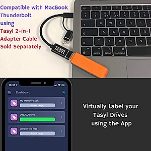 TASYL Track 128 GB USB 3.1 Flash Drive, with Bluetooth Tracker, Find Your Drive Quickly & See Last Known Location with Tasyl App, Up to 210 MB/s Read, Free USB C Adapter, Orange