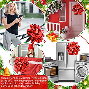 FineCheer 16 inch Big Car Bow Giant Christmas Bow Large Gift Bow Pre-Assembled Giant Red Wrapping Bow Huge Car Bow Christmas Metallic Decorative Bow for Present Tree Houses Bike Holiday Decoration
