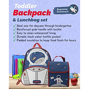 Toddler Backpack for Boys and Girls with Kids Lunch Bag - Space Astronaut Backpack and Lunch Bag Kids Backpack for School with Matching Lunch Box - Camp Travel Preschool Backpack - Awesome Astronaut