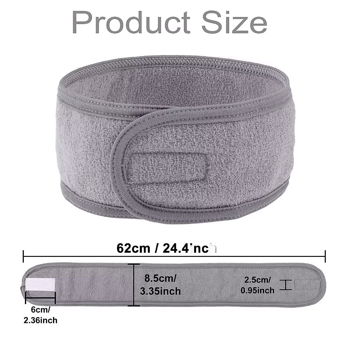 Afahok 2 Pcs Spa Facial Headband, Soft Adjustable Face Wash Headband with Magic Tape Terry, Cloth Stretch Make Up Wrap for Face Washing, Shower, Facial Mask, Yoga Grey