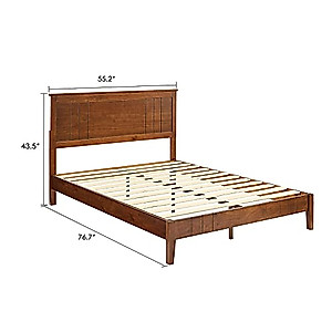 MUSEHOMEINC Mid-Century Modern Solid Wooden Platform Bed with Adjustable Height Headboard for Bedroom,Full Size Wooden Bed Frame with Headboard,Wood Slat Support & No Box Spring Needed