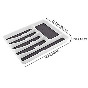 Hemoton Utensils Drawer Organizer PP and Silicone Silverware Organizer Tray Kitchen Tableware Sorting Box for Home Restaurant Hotel (White)