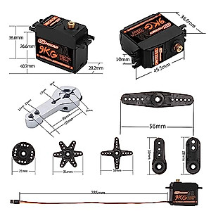 DSPOWER 9KG Waterproof Plastic Digital Servo Metal Gear High Torque Motor Servos with 25T Servo Horn for 1/8 1/10 1/12 RC Drift Car On Road Off Road Buggy Baja Boat Drones Aircraft Helicopter Robot.