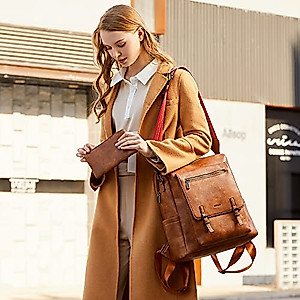 HKCLUF Backpack Purse for Women Vegan Leather Travel Backpack Multipurpose Design Convertible Satchel Bag Handbag and Purse 2Pcs Pack Backpack with Tassel(Brown)