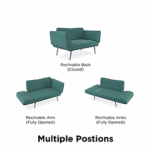 Novogratz Leyla Loveseat with Magazine Storage, Adjustable Sofa Bed Armrests to Convert into a Couch Sleeper, Teal Futon