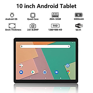 Android Tablet, 10 inch Tablets, 2GB+32GB Computer Tablet Support 512GB Expand, 2MP + 8MP Camera, IPS Screen, WiFi, Bluetooth, 6000mAh, Google GMS Certified Tableta Blue